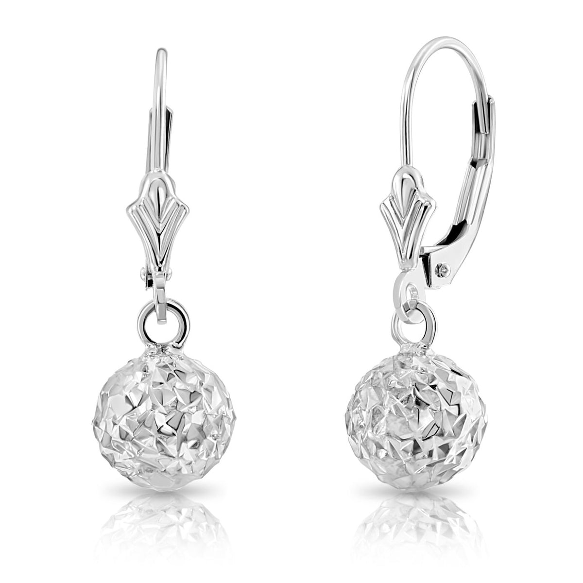 Tilo Jewelry 14K White Gold Sparkle Ball Dangle Earrings 7mm