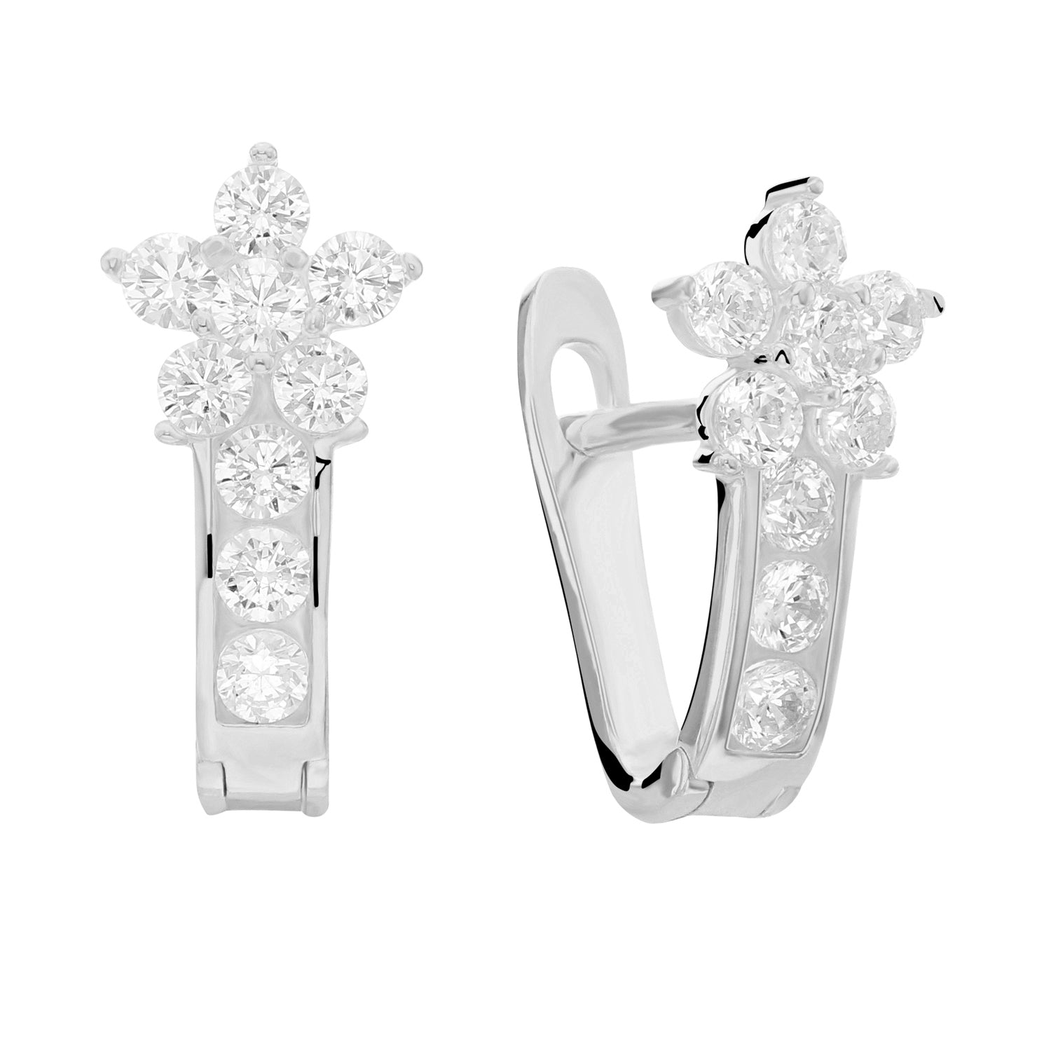 Tilo Jewelry Sterling Silver Flower Huggie Hoop Earrings with Cubic Zirconia for Girls Sterling Silver Gold Tone Women s Size One size Grey Type
