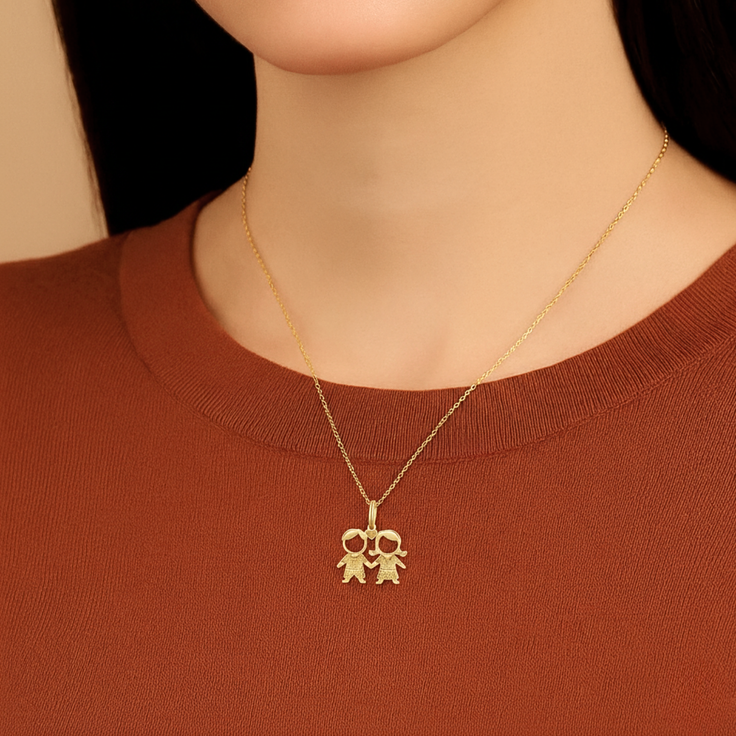 14K Yellow Gold Boy & Girl Heart Pendant Necklace – Tilo Jewelry®