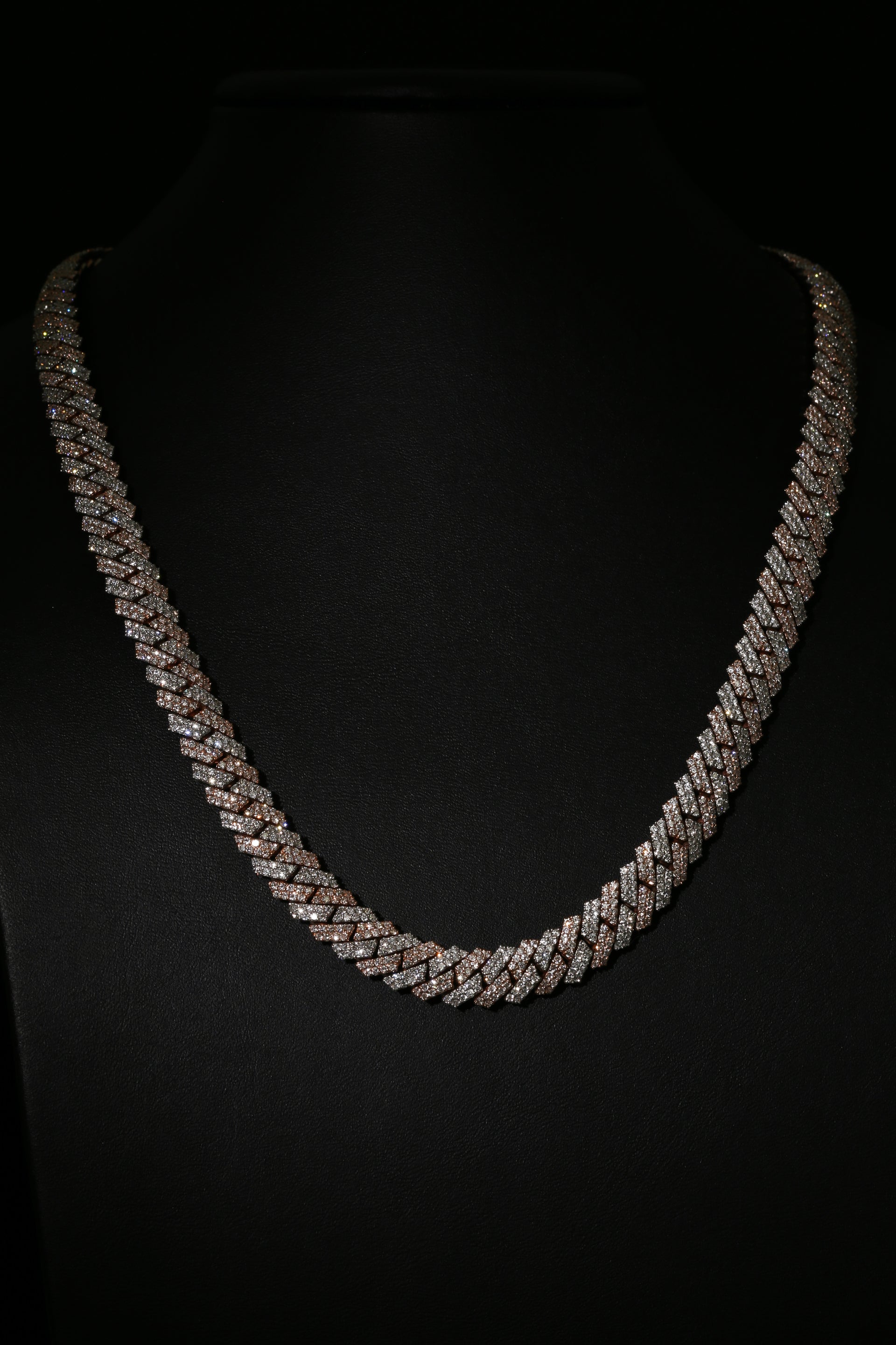 14K White and Rose Gold Two Tone Diamond Miami Cuban Link Chain Neckla ...